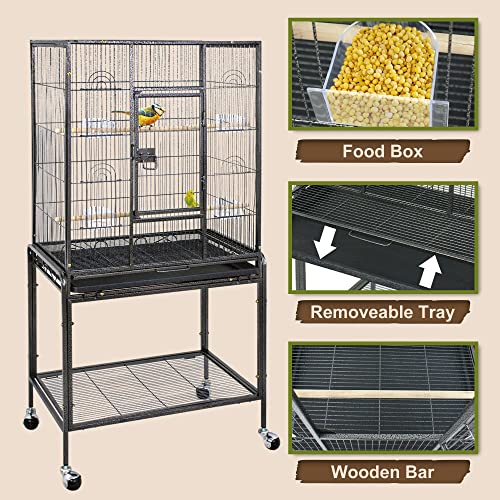 ZENY 53-Inch Parakeet Bird Cage, Wrought Iron Standing Large Parrot Parakeet Flight Birdcage with Rolling Stand, Pet Parrot Cage, Flight Cage for Cockatiels Parakeet Lovebird Canary Finch