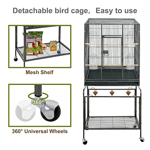 ZENY 53-Inch Parakeet Bird Cage, Wrought Iron Standing Large Parrot Parakeet Flight Birdcage with Rolling Stand, Pet Parrot Cage, Flight Cage for Cockatiels Parakeet Lovebird Canary Finch