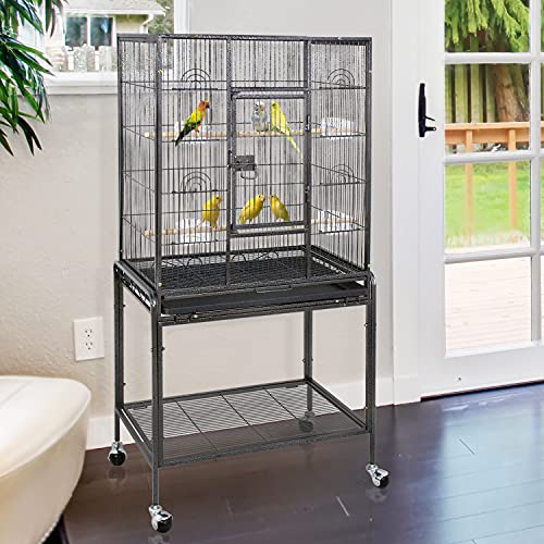 ZENY 53-Inch Parakeet Bird Cage, Wrought Iron Standing Large Parrot Parakeet Flight Birdcage with Rolling Stand, Pet Parrot Cage, Flight Cage for Cockatiels Parakeet Lovebird Canary Finch