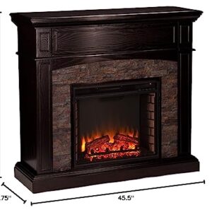 SEI FURNITURE Grantham Faux Stone Corner Electric Media Fireplace, Ebony Finish.