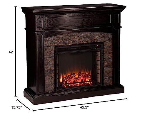 SEI FURNITURE Grantham Faux Stone Corner Electric Media Fireplace, Ebony Finish.