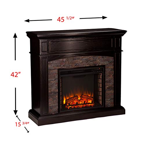 SEI FURNITURE Grantham Faux Stone Corner Electric Media Fireplace, Ebony Finish.