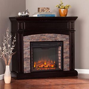 SEI FURNITURE Grantham Faux Stone Corner Electric Media Fireplace, Ebony Finish.