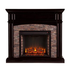 SEI FURNITURE Grantham Faux Stone Corner Electric Media Fireplace, Ebony Finish.