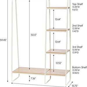 IRIS USA Clothing Rack, Clothes Rack with 4 Wood Shelves, Freestanding Clothing Rack, Easy to Assemble Garment Rack, Standing Metal Sturdy Clothing Rack, Small Space Storage Solution, White