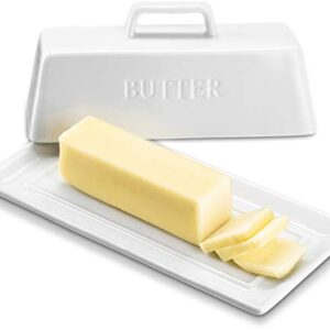 Kook Ceramic Butter Dish with Lid, Kitchen Countertop Butter Keeper, Serving Tray with Cover, Storage Container, Holds 1 Stick, Microwave and Dishwasher Safe, White