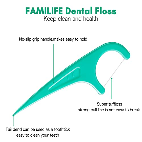 FAMILIFE Floss Picks Mint Dental Floss Picks with 4 Travel Handy Cases 240 Count Flossers