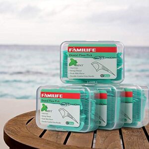 FAMILIFE Floss Picks Mint Dental Floss Picks with 4 Travel Handy Cases 240 Count Flossers