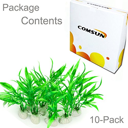 COMSUN 10 Pack Artificial Aquarium Plants, Small Size 4 inch Approximate Height Fish Tank Decorations Home Décor Plastic Green