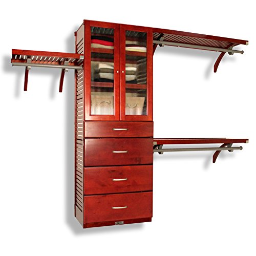 John Louis Home 16 in. Deep Deluxe Solid Wood Closet Organizer, 4 Drawers with Doors, Red Mahogany Finish