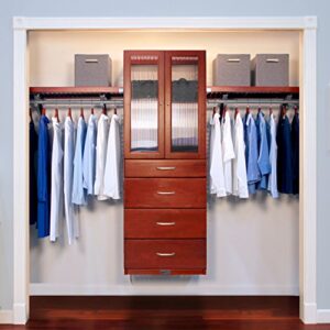 John Louis Home 16 in. Deep Deluxe Solid Wood Closet Organizer, 4 Drawers with Doors, Red Mahogany Finish