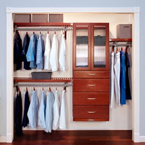 John Louis Home 16 in. Deep Deluxe Solid Wood Closet Organizer, 4 Drawers with Doors, Red Mahogany Finish