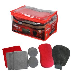 motor trend complete car wash and detail kit - 9 piece car detailing set includes reusable microfiber towels, mitt, sponges & pads