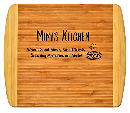 Mimi Gift - Mimi’s Kitchen Kitchen Where Great Meals Sweet Treats & Loving Memories Are Made - Engraved 2-Tone Bamboo Cutting Board Grandma Christmas Birthday Mother’s Day Decor & Usage (11.5x13.5)