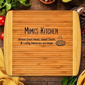 Mimi Gift - Mimi’s Kitchen Kitchen Where Great Meals Sweet Treats & Loving Memories Are Made - Engraved 2-Tone Bamboo Cutting Board Grandma Christmas Birthday Mother’s Day Decor & Usage (11.5x13.5)