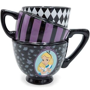 silver buffalo disney's alice in wonderland stacked teacup sculpted ceramic coffee mug, 20 ounces