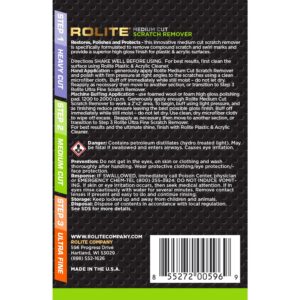 Rolite - RMCSR8z Medium Cut Scratch Remover (8 fl. oz.) for Plastic & Acrylic Surfaces Including Marine Strataglass & Eisenglass, Headlights, Aquariums