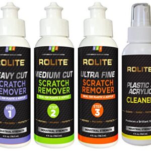 Rolite - RSR4STEP4zCP 's 4 Step Scratch Removal System for Plastic & Acrylic (4 fl. oz.) with Cleaner, Heavy Cut, Medium Cut and Ultra Fine Combo Pack