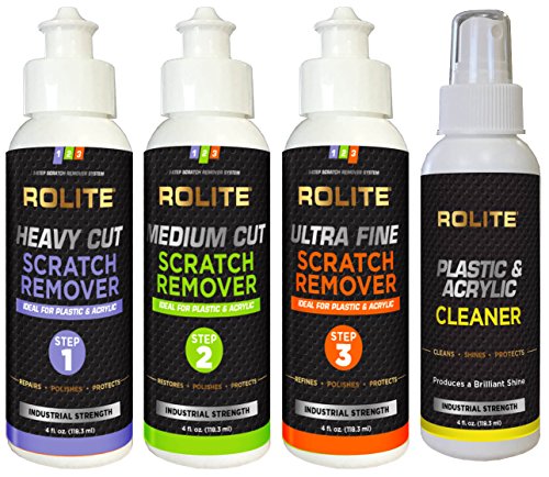 Rolite - RSR4STEP4zCP 's 4 Step Scratch Removal System for Plastic & Acrylic (4 fl. oz.) with Cleaner, Heavy Cut, Medium Cut and Ultra Fine Combo Pack