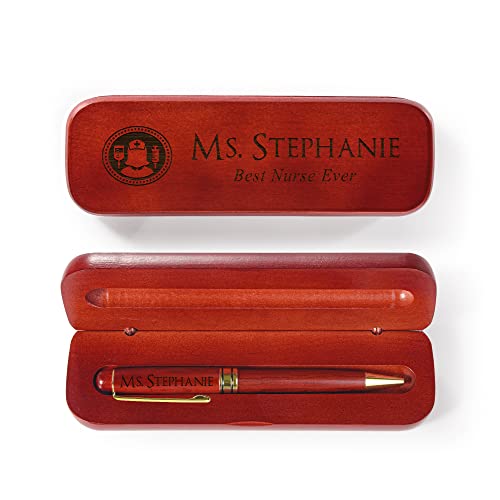 Personalized Engraved Maple Wood Rosewood Ball Pen & Case Set Custom Gift (Rosewood)