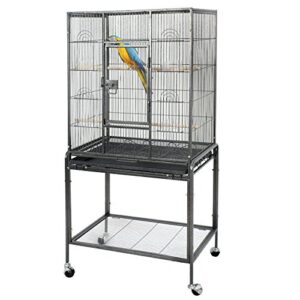 super deal 53-inch rolling bird cage large wrought iron cage for cockatiel sun conure parakeet finch budgie lovebird canary medium pet house with rolling stand & storage shelf