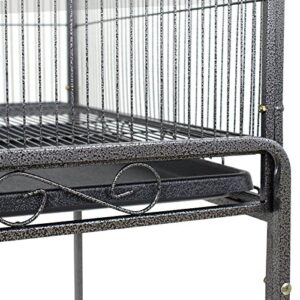 SUPER DEAL 53-Inch Rolling Bird Cage Large Wrought Iron Cage for Cockatiel Sun Conure Parakeet Finch Budgie Lovebird Canary Medium Pet House with Rolling Stand & Storage Shelf