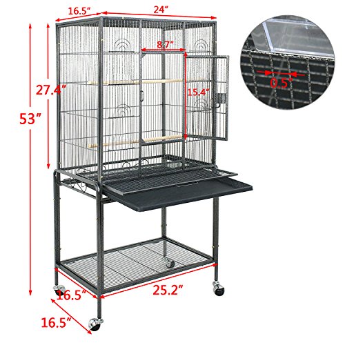 SUPER DEAL 53-Inch Rolling Bird Cage Large Wrought Iron Cage for Cockatiel Sun Conure Parakeet Finch Budgie Lovebird Canary Medium Pet House with Rolling Stand & Storage Shelf