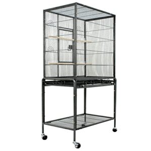 SUPER DEAL 53-Inch Rolling Bird Cage Large Wrought Iron Cage for Cockatiel Sun Conure Parakeet Finch Budgie Lovebird Canary Medium Pet House with Rolling Stand & Storage Shelf