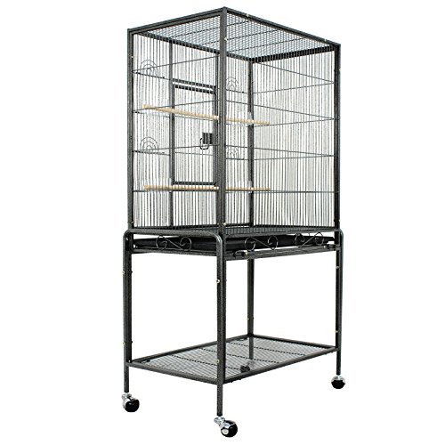 SUPER DEAL 53-Inch Rolling Bird Cage Large Wrought Iron Cage for Cockatiel Sun Conure Parakeet Finch Budgie Lovebird Canary Medium Pet House with Rolling Stand & Storage Shelf