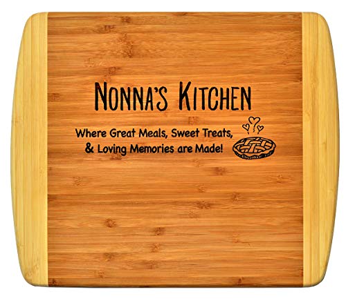 Nonna Gift - Nonna’s Kitchen Where Great Meals Sweet Treats & Loving Memories are made - Engraved 2-Tone Bamboo Cutting Board Grandma Christmas Birthday Mothers Day Design Decor & Usage (11.5x13.5)