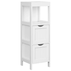 vasagle bathroom floor cabinet, bathroom storage organizer rack stand, multifunctional corner unit, 2 drawers, white ubbc42wt