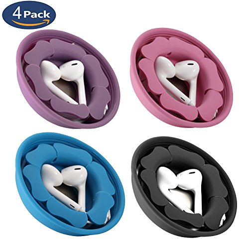 Earbud Case Holder Pack [4 Pack], MAIRUI Earphone Case Wrap Earbuds Nest Tangle Free Silicone Magnetic Organzier