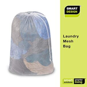 Smart Design Laundry Bag – Holds Up to 3 Loads-White – Laundry Hamper with Handle & Push-Lock Drawstring for Easy Organization and Storage – Laundry Basket Made with Breathable Mesh