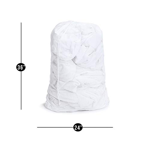 Smart Design Laundry Bag – Holds Up to 3 Loads-White – Laundry Hamper with Handle & Push-Lock Drawstring for Easy Organization and Storage – Laundry Basket Made with Breathable Mesh