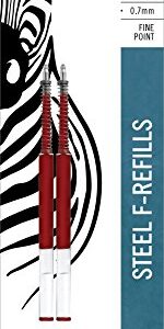 Zebra Pen F-Series Stainless Steel Ballpoint Pen Refill, Fine Point, 0.7mm, Red Ink, 2-Pack