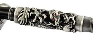 Gullor JinHao Antique Silver Dragon Style 3D Carved Fountain Pen With Red Pearl, Medium Nib, Black