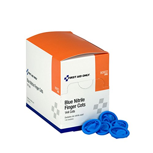 First Aid Only 90922 Blue Nitrile Finger Cots, Disposable Rubber Finger Protectors, 144 Pack