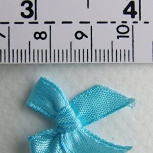 100 Tiny Satin Ribbon Bows Blue Sky Mini Embellishment Craft Artificial Applique Wedding Ribbon Size 7 mm.