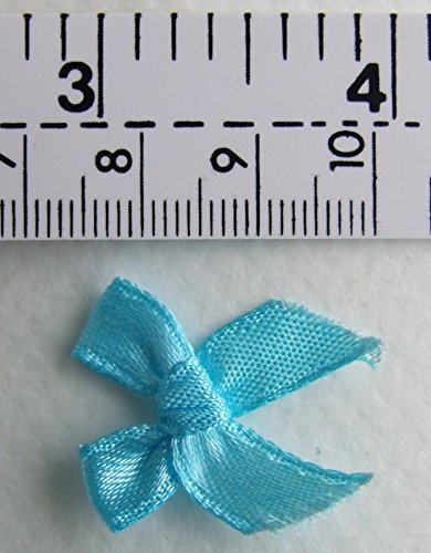 100 Tiny Satin Ribbon Bows Blue Sky Mini Embellishment Craft Artificial Applique Wedding Ribbon Size 7 mm.