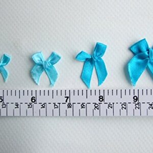 100 Tiny Satin Ribbon Bows Blue Sky Mini Embellishment Craft Artificial Applique Wedding Ribbon Size 7 mm.