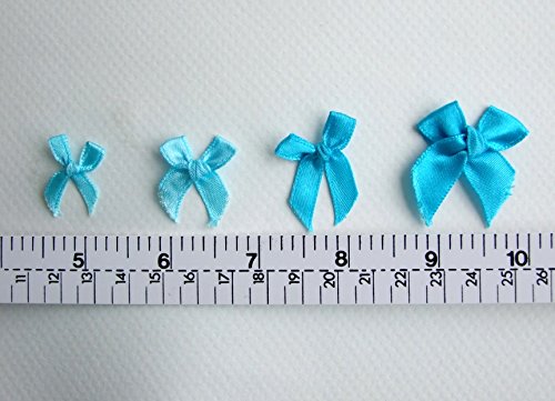 100 Tiny Satin Ribbon Bows Blue Sky Mini Embellishment Craft Artificial Applique Wedding Ribbon Size 7 mm.