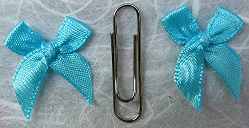 100 Tiny Satin Ribbon Bows Blue Sky Mini Embellishment Craft Artificial Applique Wedding Ribbon Size 7 mm.