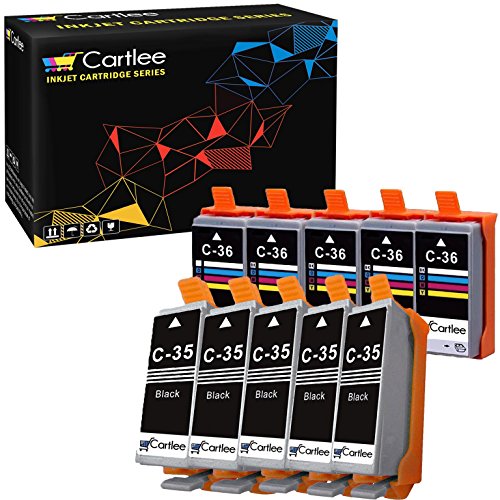 Cartlee 10 Compatible PGI-35 CLI-36 High Yield Ink Cartridges for PIXMA iP100, PIXMA iP110 (5 Black, 5 Color)