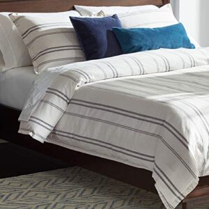 Rivet Maxwell Stripe Garment Washed Linen/Cotton Duvet Set - Gray Stripe - Full/Queen