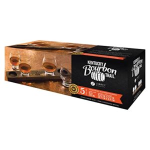 Libbey Signature Kentucky Bourbon Trail Whiskey Tasting Set, 4 Whiskey Glasses with Wood Paddle