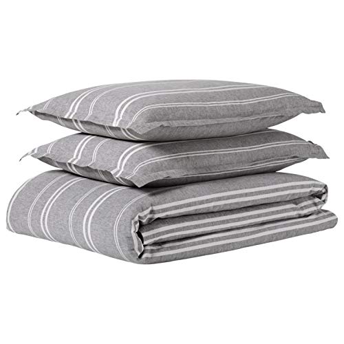 Rivet Classic Maxwell Garment- Washed Stripe Full/Queen Duvet Cover Set, 90" x 90", Gray with White Stripe