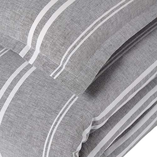 Rivet Classic Maxwell Garment- Washed Stripe Full/Queen Duvet Cover Set, 90" x 90", Gray with White Stripe