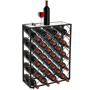 smartxchoices 32 bottle wine rack table heavy duty glass finish top free standing floor metal wine bottle holder storage organizer display shelf wobble-free