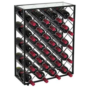 Smartxchoices 32 Bottle Wine Rack Table Heavy Duty Glass Finish Top Free Standing Floor Metal Wine Bottle Holder Storage Organizer Display Shelf Wobble-Free