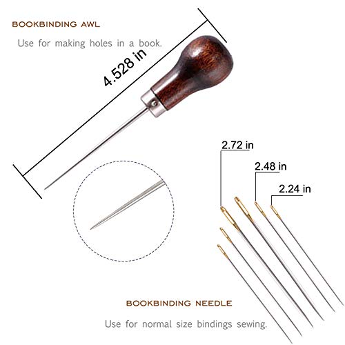 Bookbinding Kits, VENCINK Bookbinding Supplies Hand Book Binding Starter Tools Kit with Genuine Bone Folder Creaser, Paper Awl, Large-eye Needles, Waxed Thread, Binding Ribbon, Glue Brush, Steel Ruler